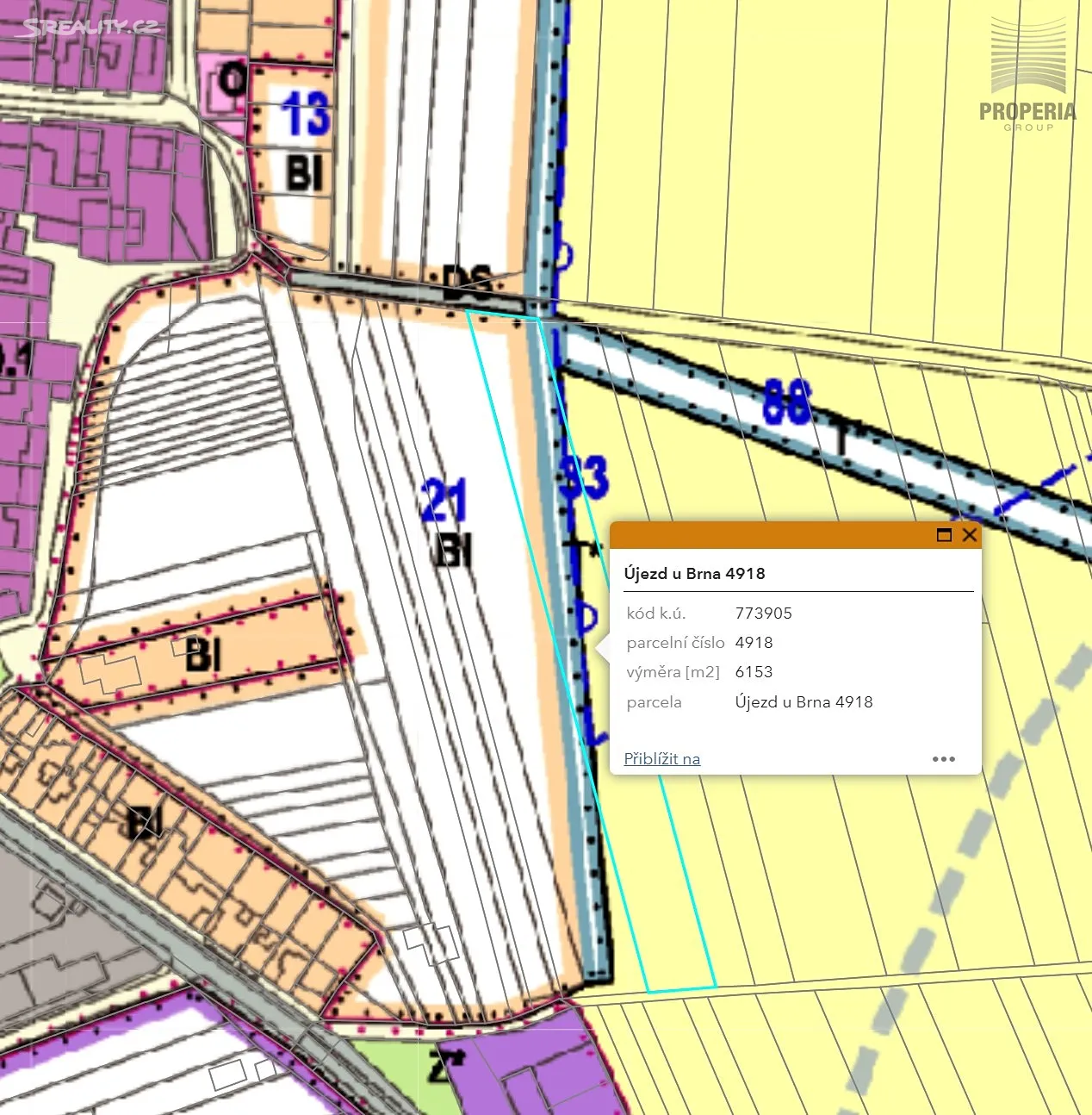Prodej stavebního pozemku 6153 m², Újezd u Brna • Sreality.cz